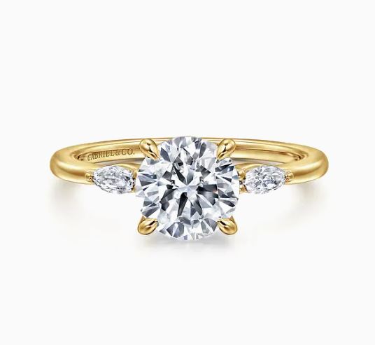 Dela - 14K Yellow Gold Round Three Stone Diamond Engagement Ring – Hale ...